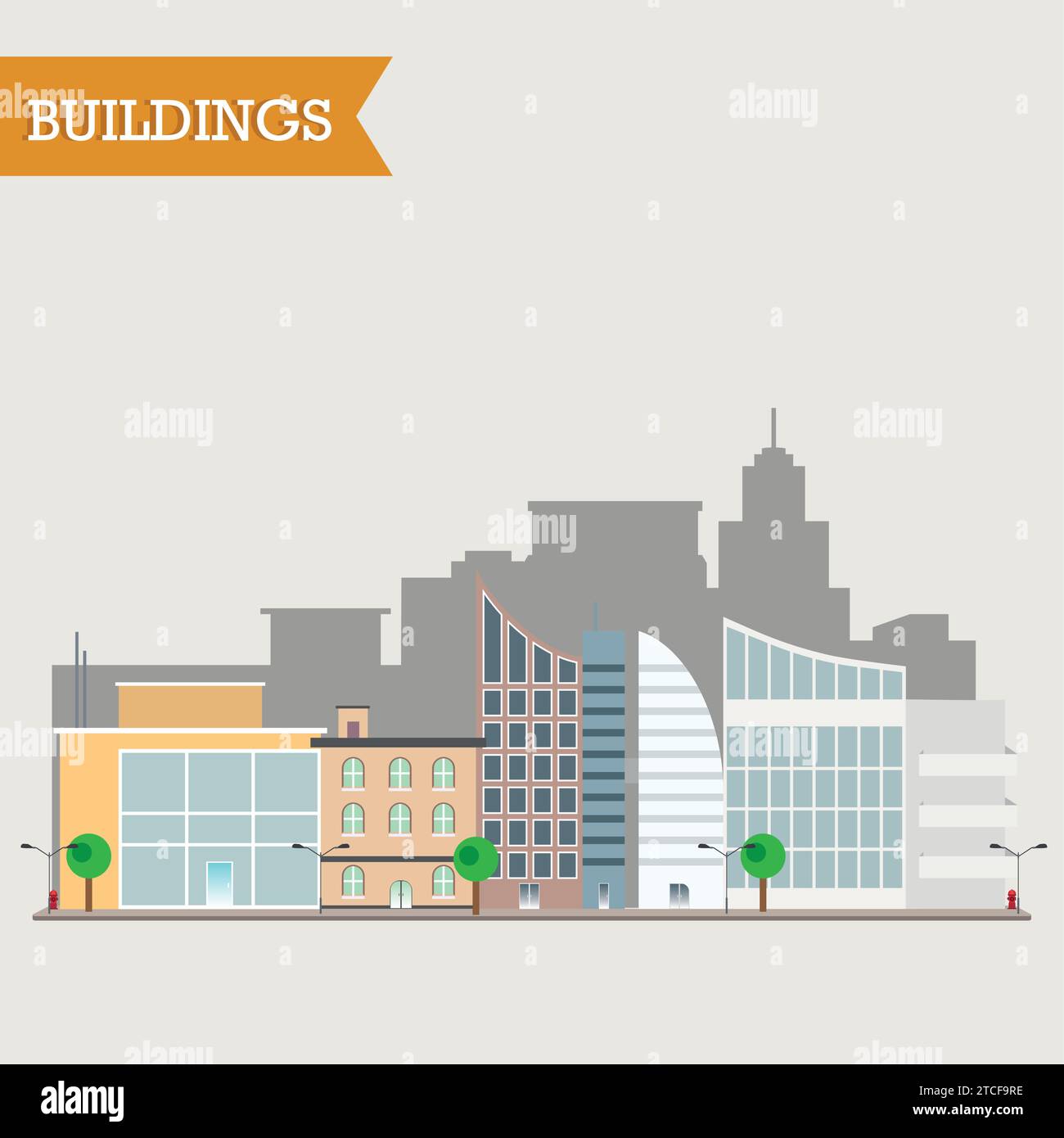 Isolated colored street city view with different buildings Vector Stock ...
