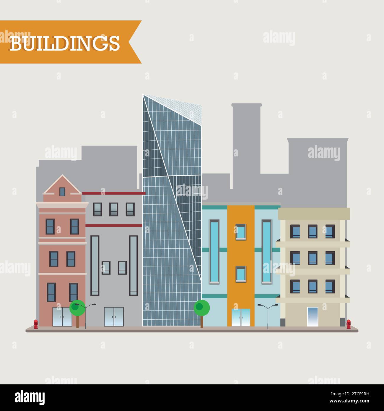 Isolated colored street city view with different buildings Vector Stock ...