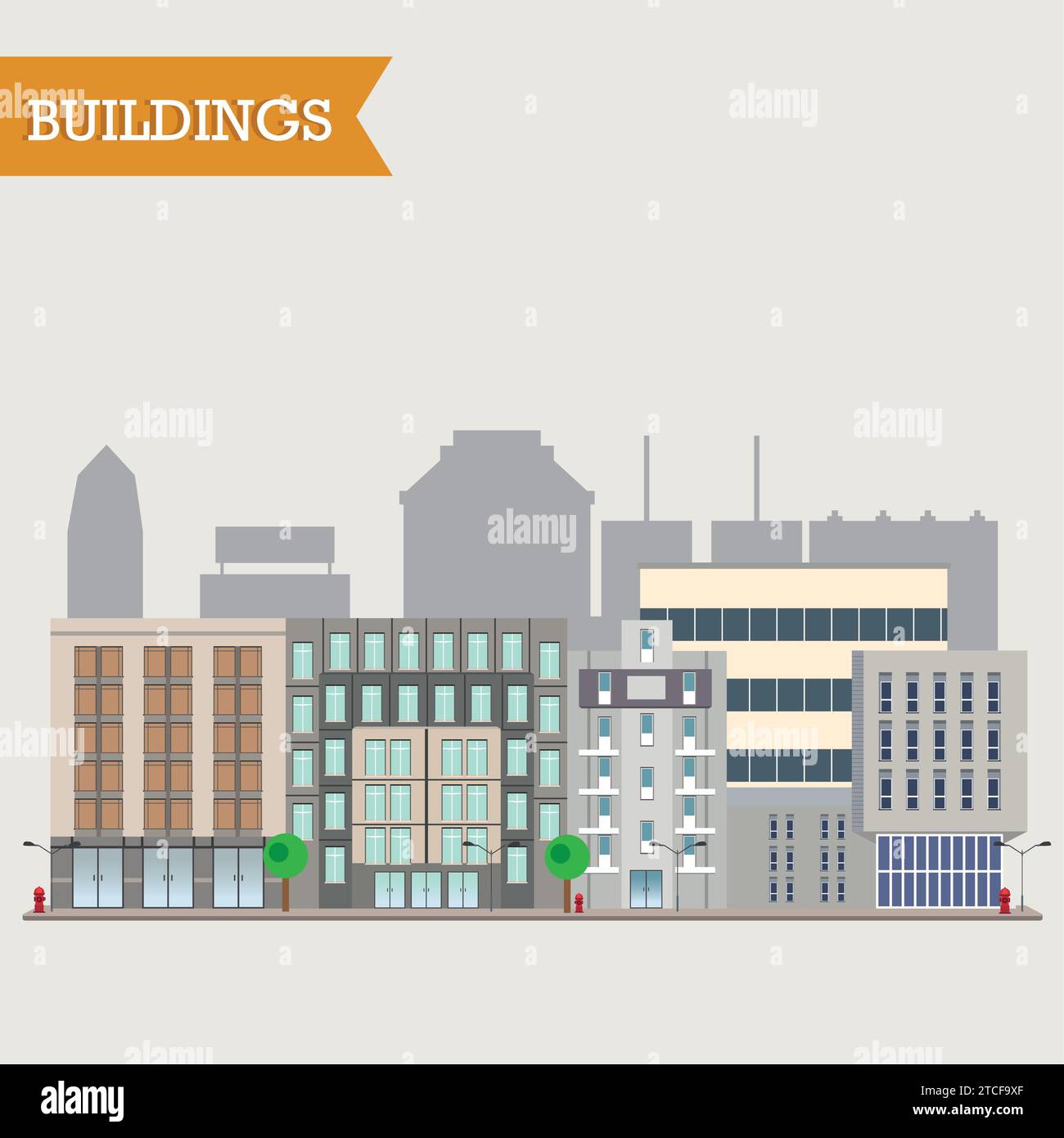 Isolated colored street city view with different buildings Vector Stock ...