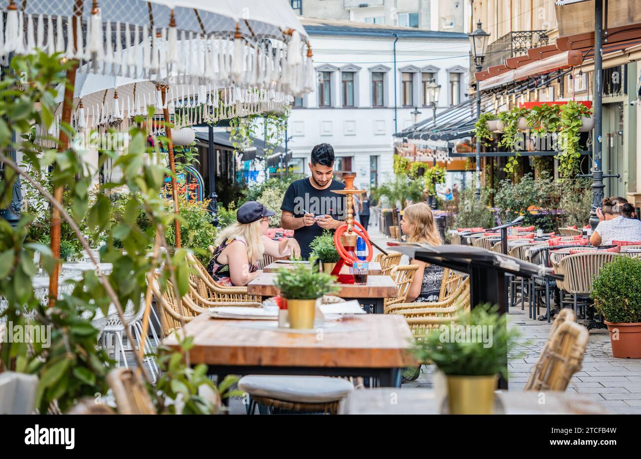 Bucharest, Romania - August 17 2023: Outdoor restaurant cafe in old ...