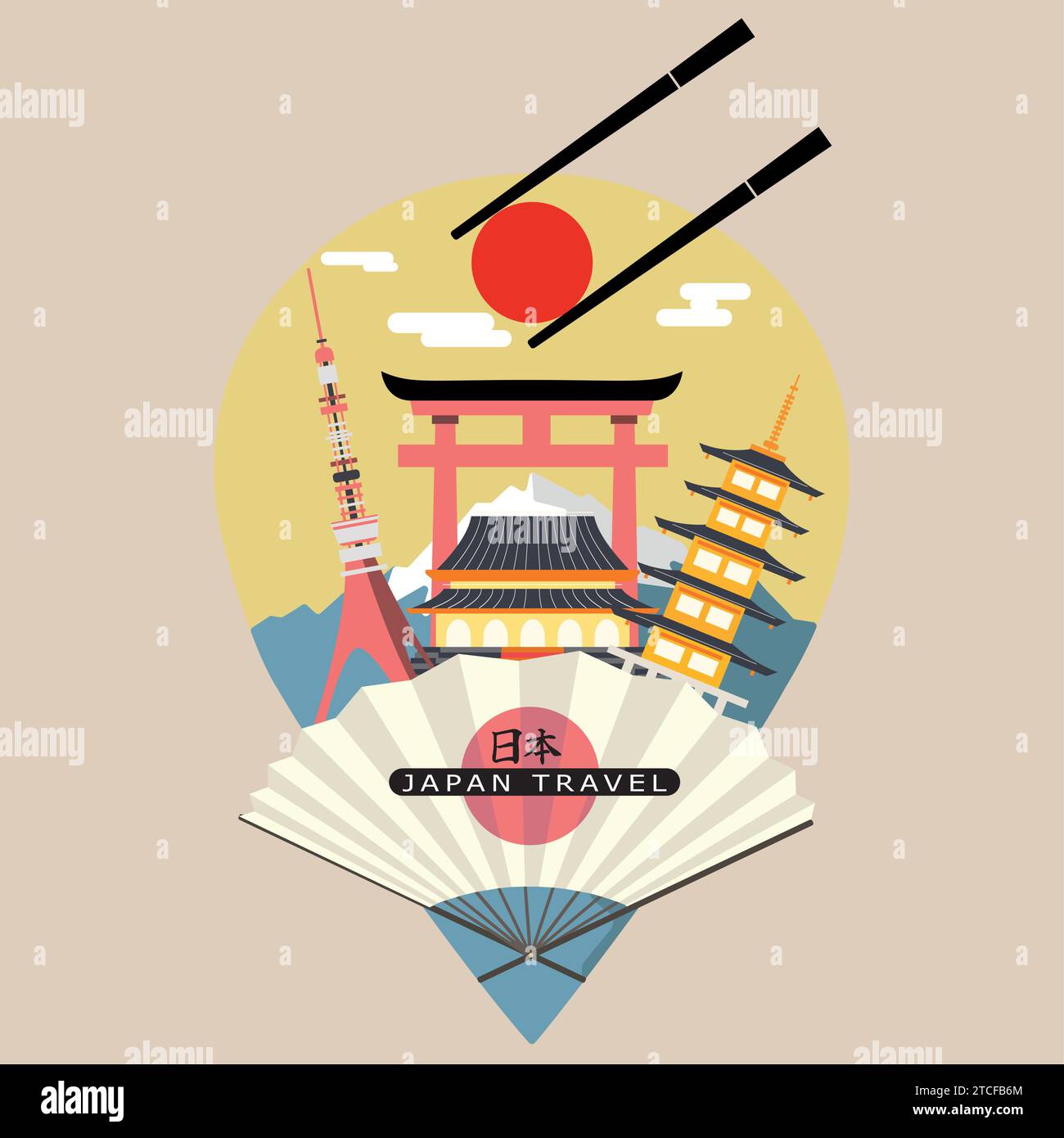Colored traditional japanese view with different buildings Vector Stock ...
