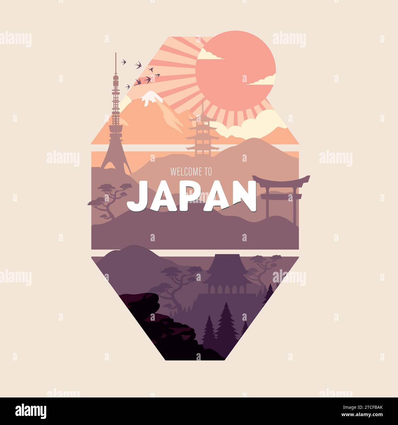 Colored modern japanese view with different buildings Vector Stock ...
