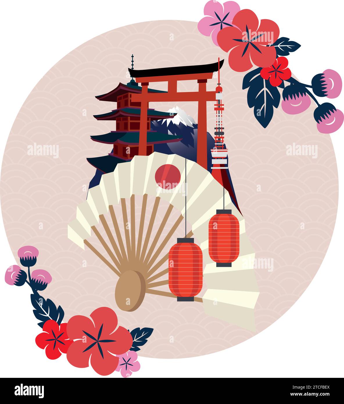 Colored traditional japanese modern scenario wtih buildings Vector ...