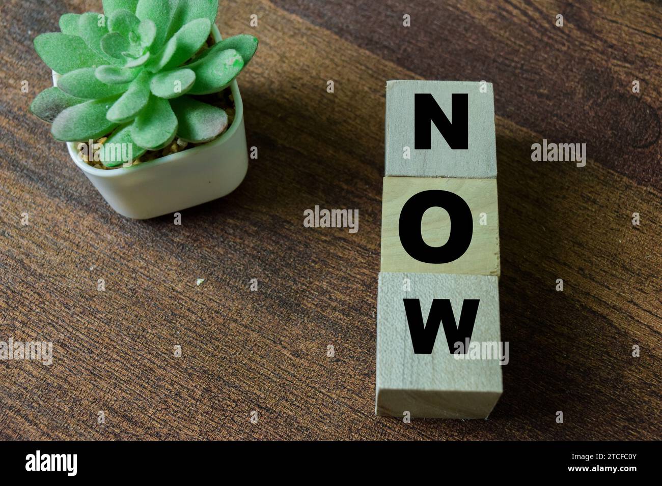 Concept of The wooden Cubes with the word NOW on white background Stock ...