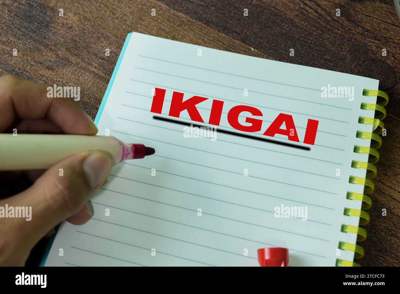 Concept of IKIGAI write on book isolated on Wooden Table Stock Photo ...