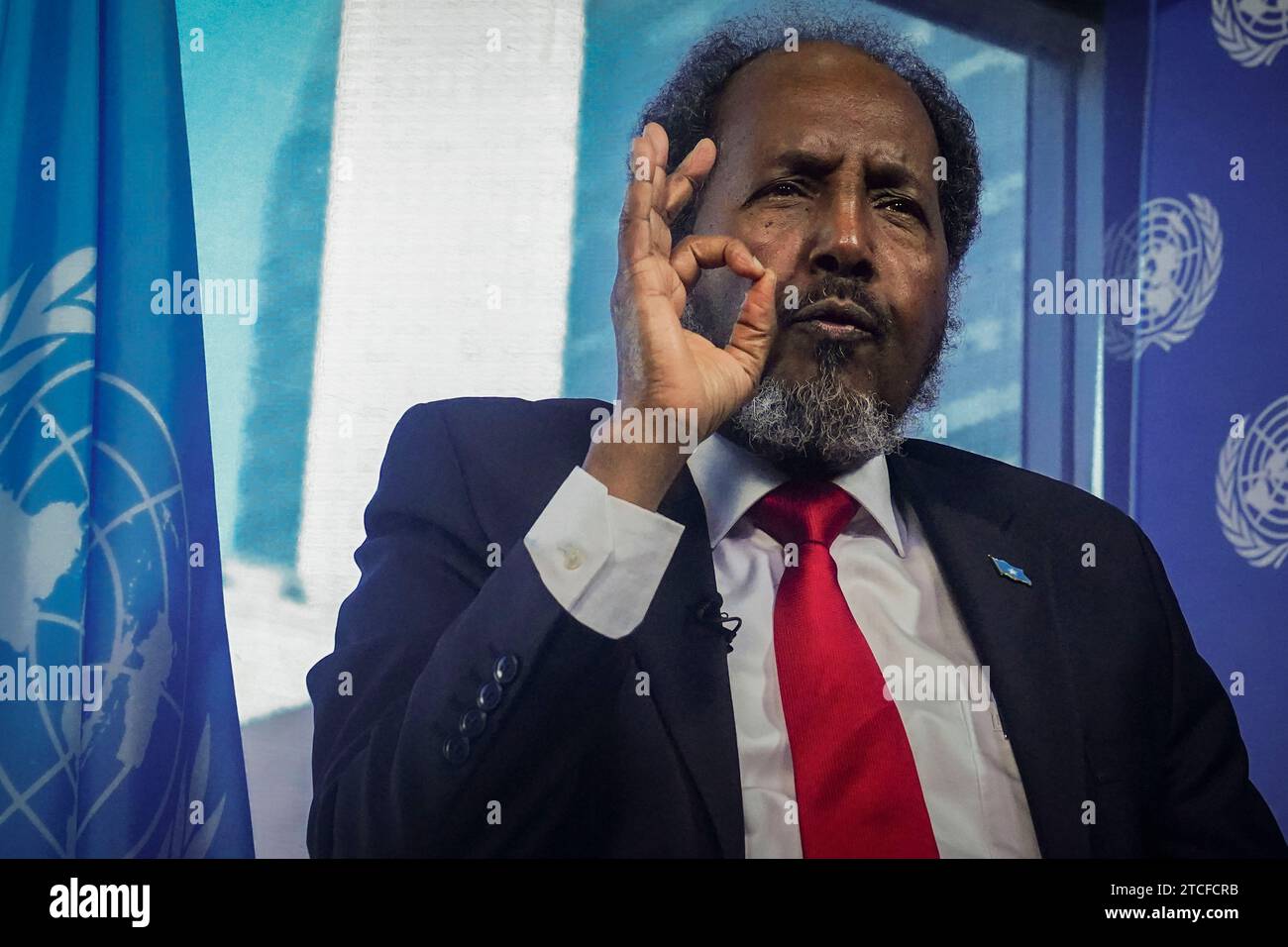 Somalia's President Hassan Sheikh Mohamud speaks during an interview on ...
