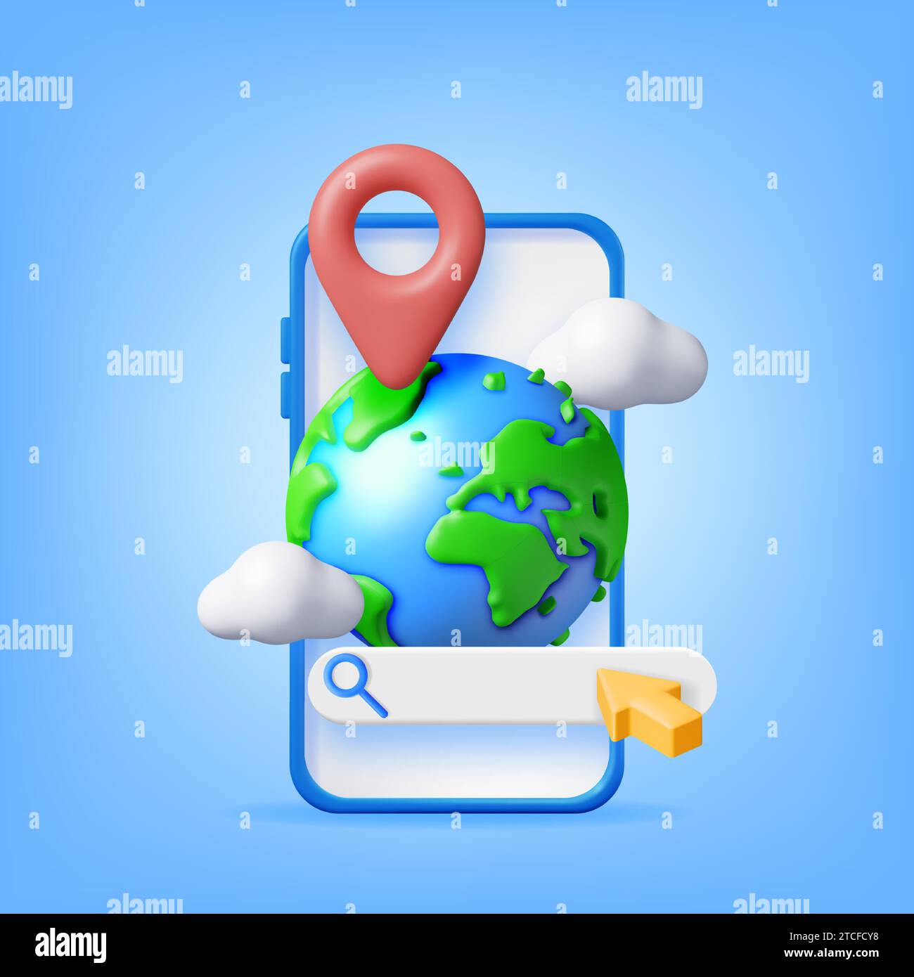 3d Globe, Search Bar and Location Pin on Phone Stock Vector Image & Art ...