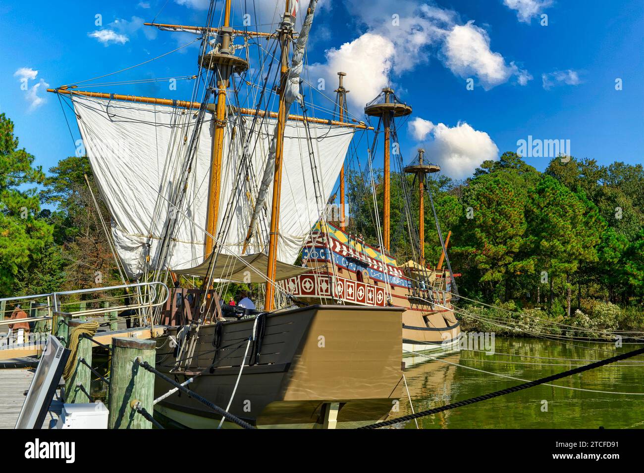 Re-creation of the three ships that brought America's first colonists in 1607 at the Living ...