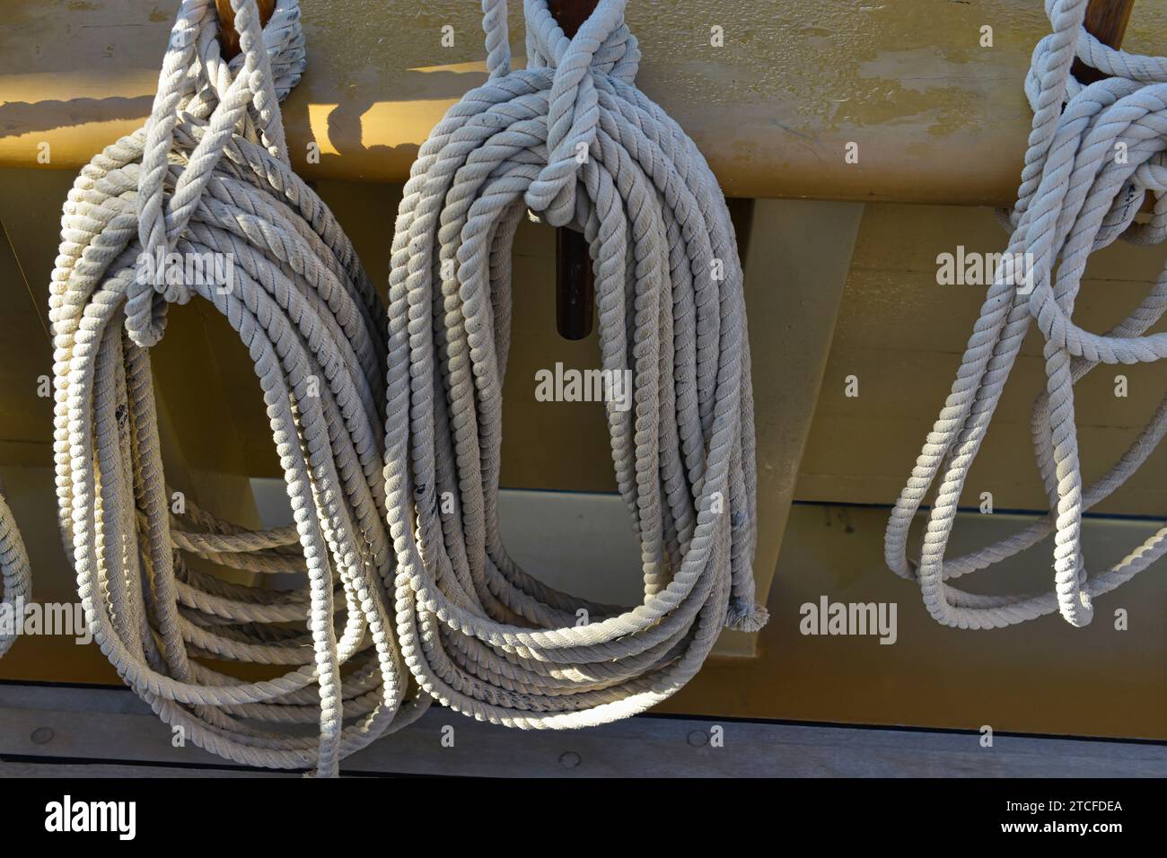 Close up of the ropes on the Susan Constant ship at the Living History ...