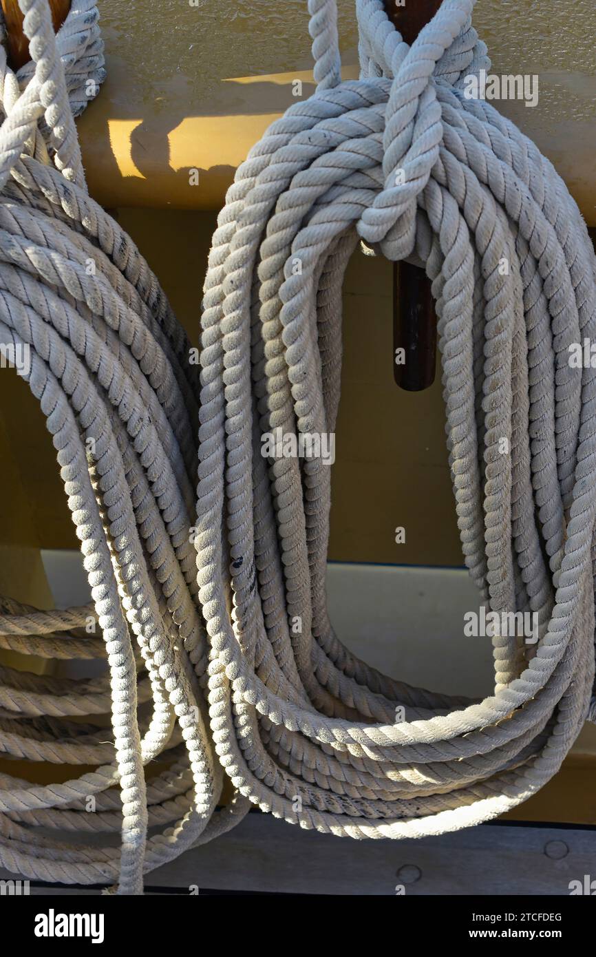Close up of the ropes on the Susan Constant ship at the Living History ...