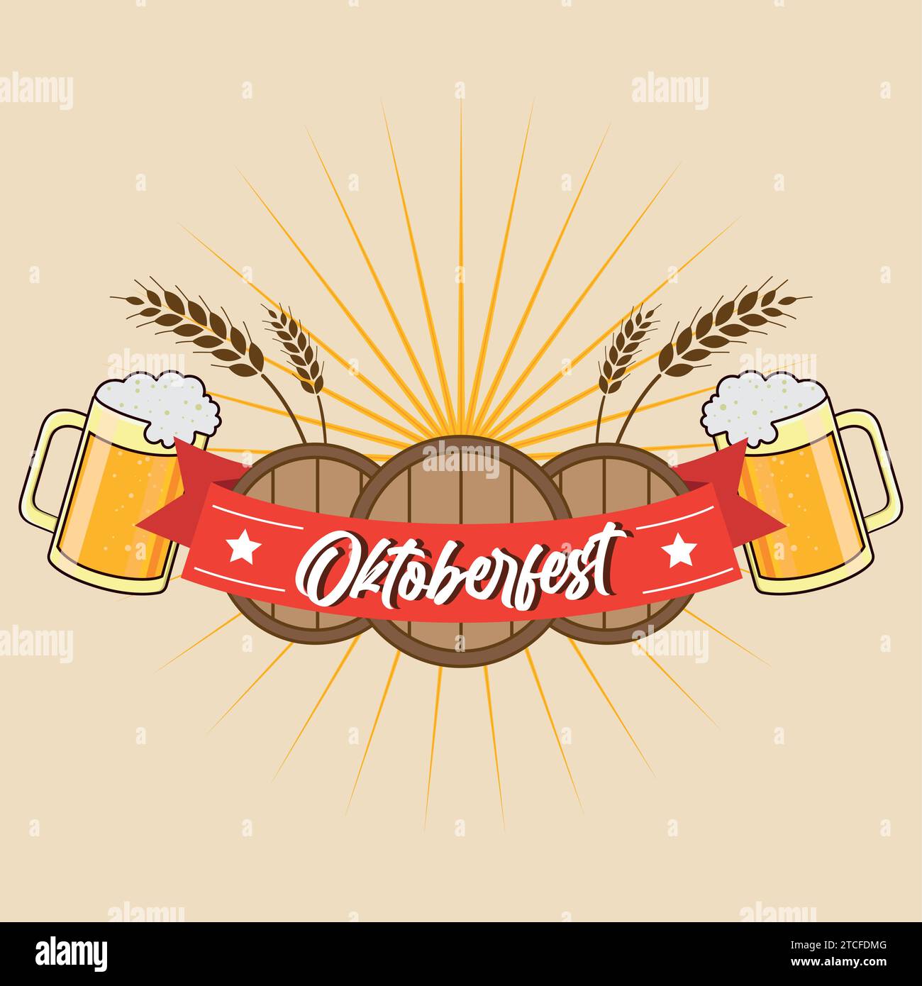Beer mugs and barrels Oktoberfest poster Vector Stock Vector Image ...