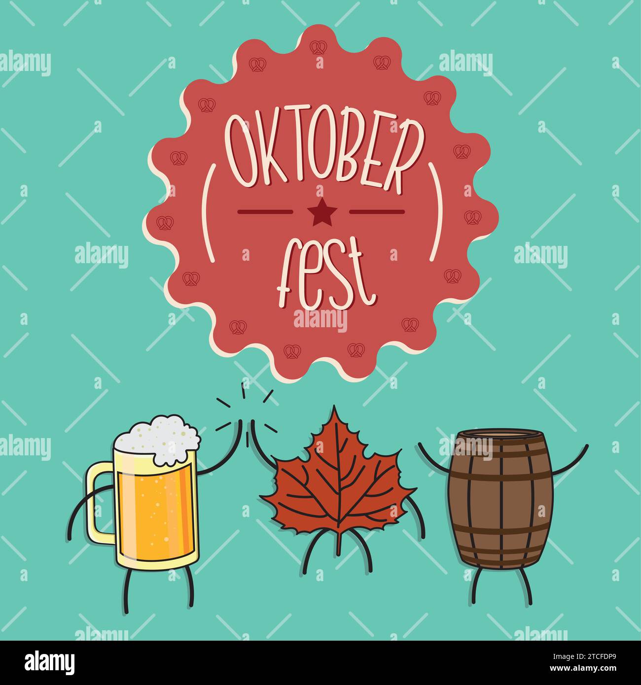 Oktoberfest festival poster with beer mug and barrel cartoons Vector ...