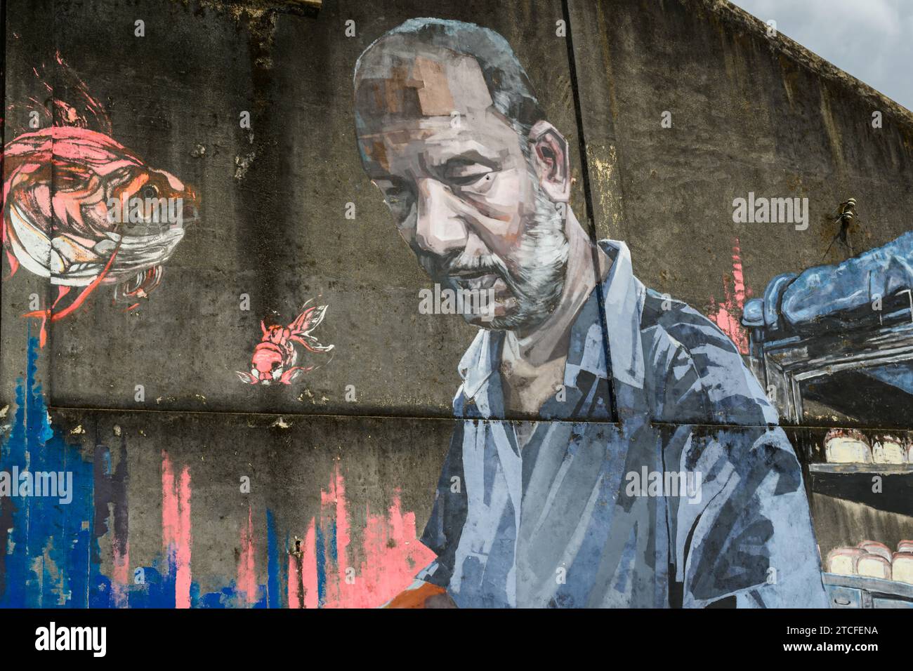 The Uncle Muniandi wall mural. Balik Pulau street art, Penang, Malaysia ...