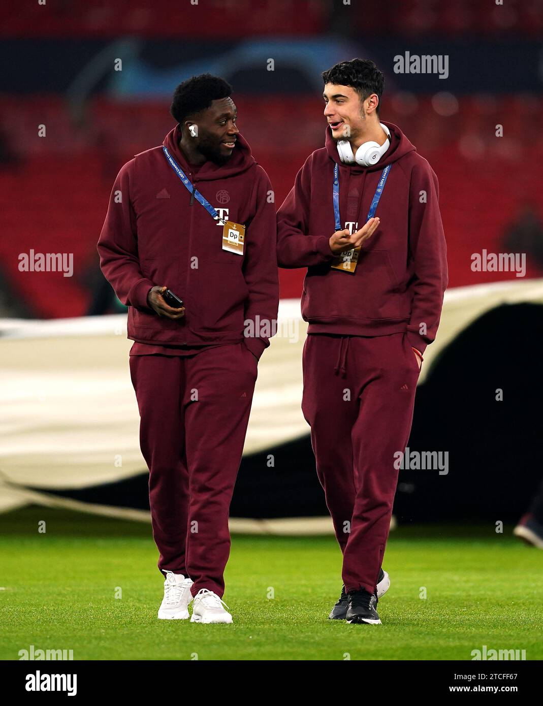 Bayern Munich's Alphonso Davies and Aleksandar Pavlovic (right) before ...
