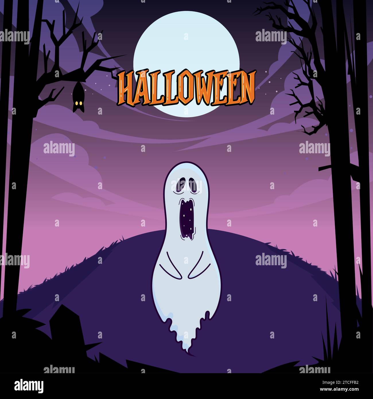 Colored halloween spooky poster with haunting ghost Vector Stock Vector ...