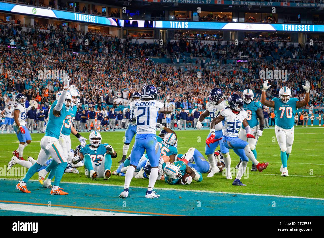 Miami Dolphins running back Raheem Mostert (31) scores a touchdown during an NFL football game ...