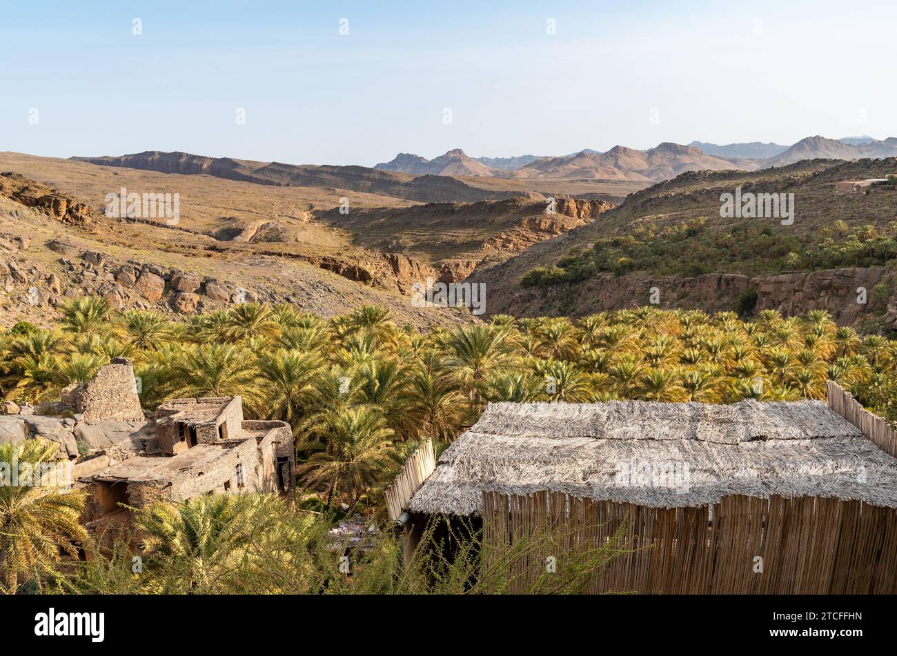 Landscape oasis at Misfah al Abriyyin or Misfat Al Abriyeen village ...