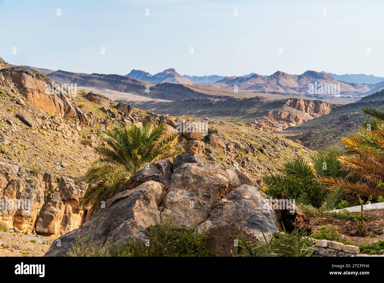 Landscape oasis at Misfah al Abriyyin or Misfat Al Abriyeen village ...