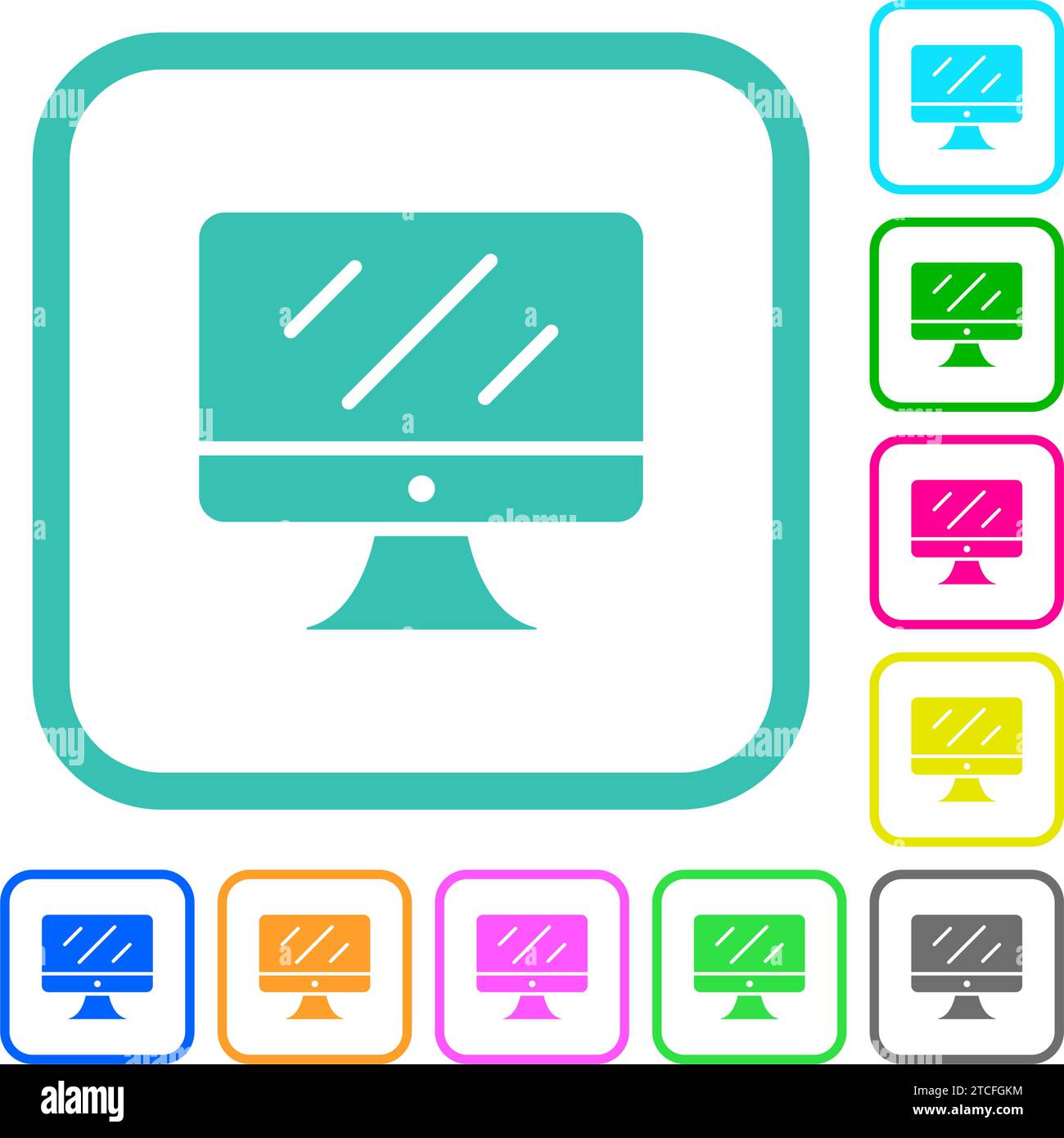 Computer monitor vivid colored flat icons in curved borders on white ...