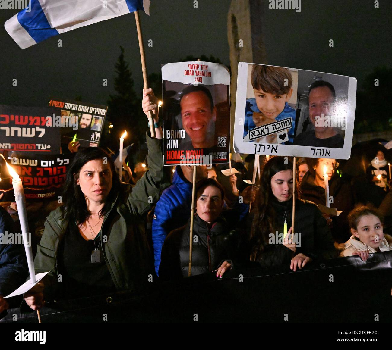Jerusalem, Israel. 12th Dec, 2023. Families of Israeli hostages carry ...