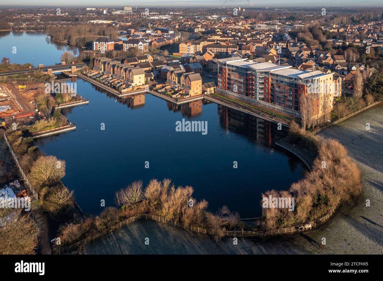 LAKESIDE, DONCASTER, UK - DECEMBER 6, 2023. Aerial view of a new ...