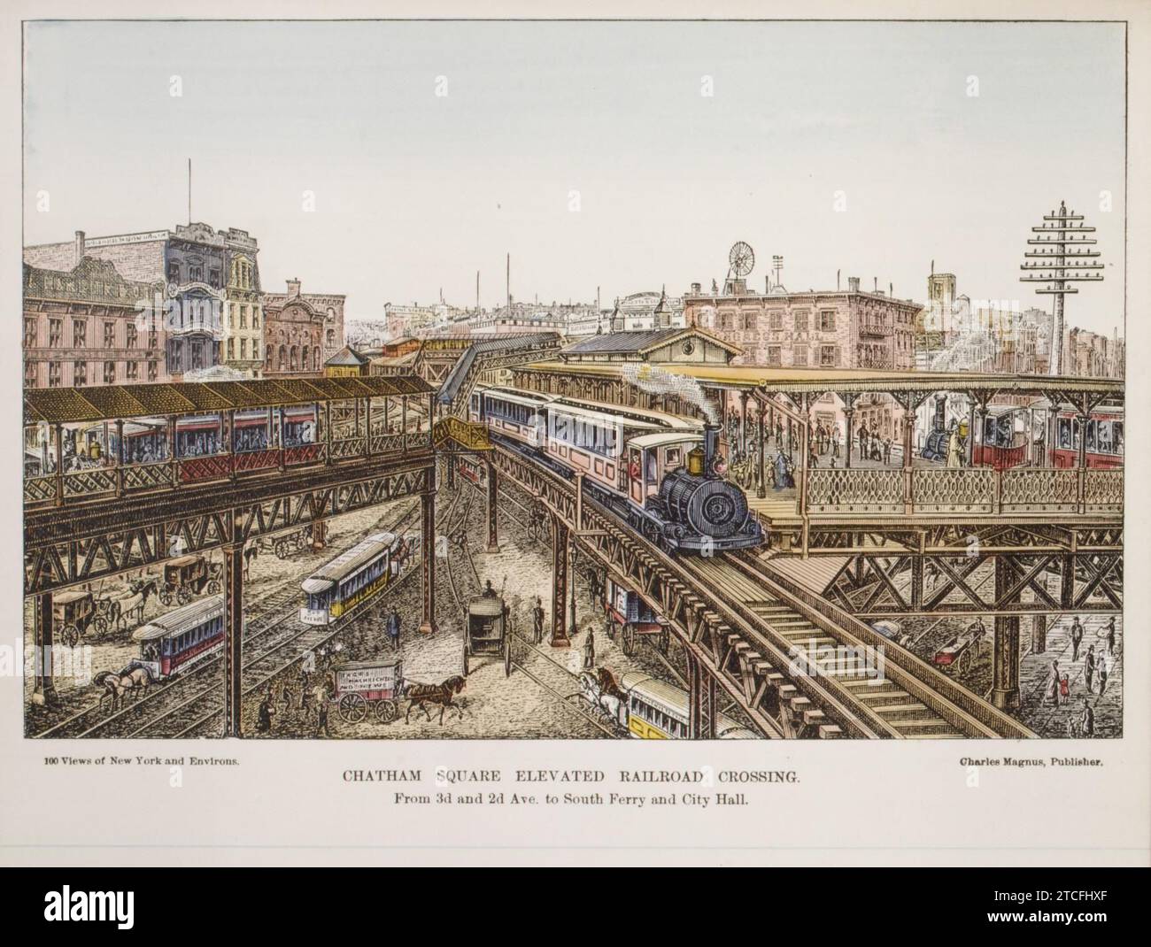 Chatham Square Elevated Railroad Crossing 1954 by Charles Magnus ...