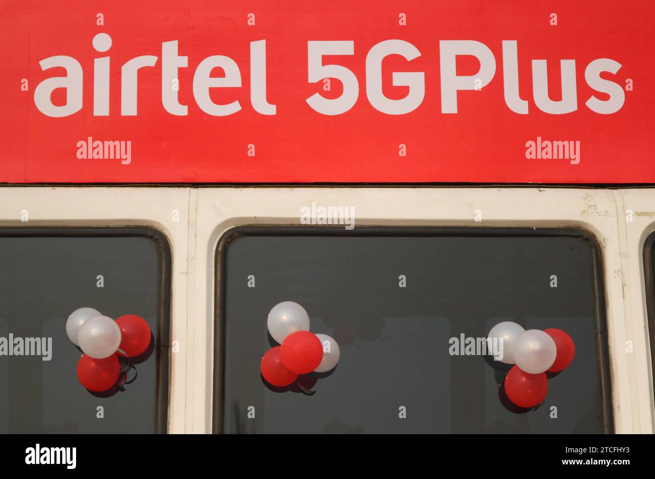 Srinagar Kashmir, India. 12th Dec, 2023. A logo of Airtel 5G Plus is ...