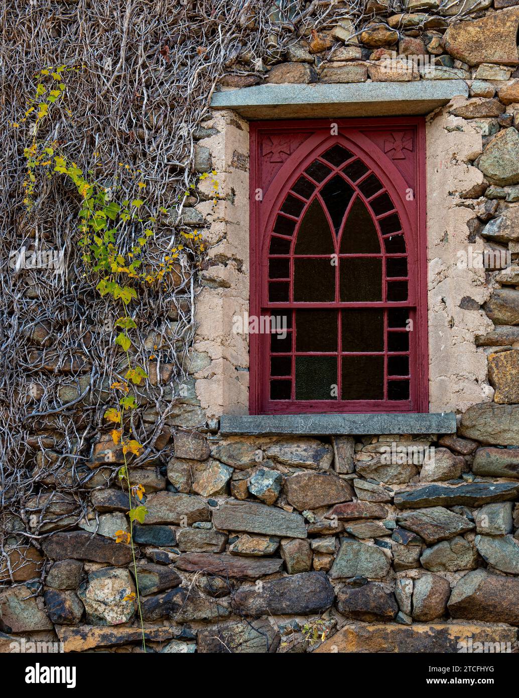 Gothic window in old, abandoned church in central Virginia Stock Photo ...
