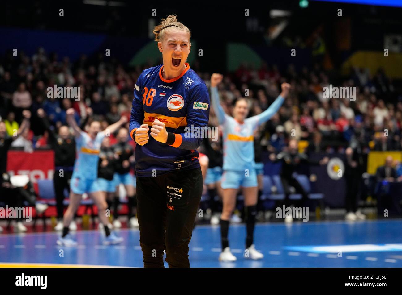 Dutch goalkeeper Yara ten Holte reacts during the women's handball ...