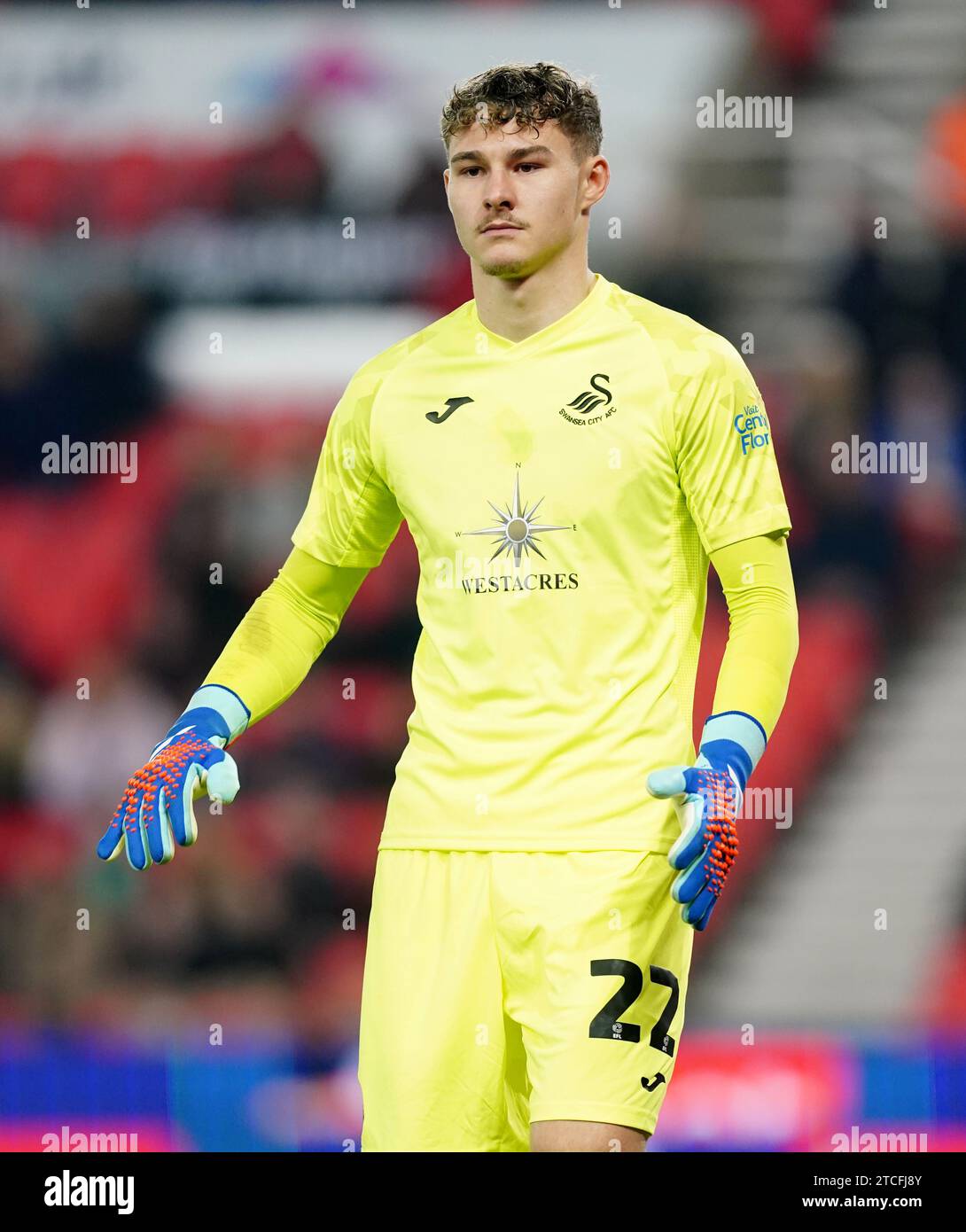 Swansea City goalkeeper Carl Rushworth warming up ahead of the Sky Bet ...