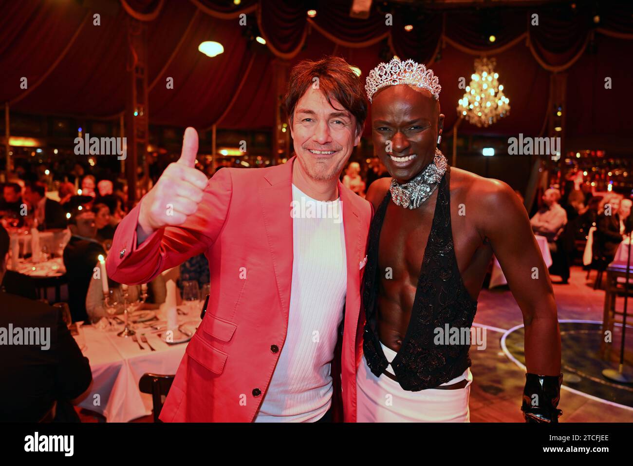 Munich, Germany. 12th Dec, 2023. Comedian Matze Knop (l) and model ...