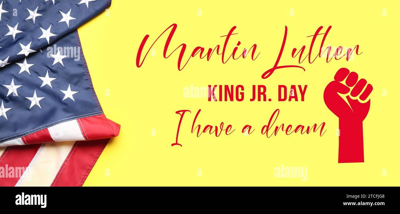 Banner for Martin Luther King Jr. Day with USA flag on yellow ...