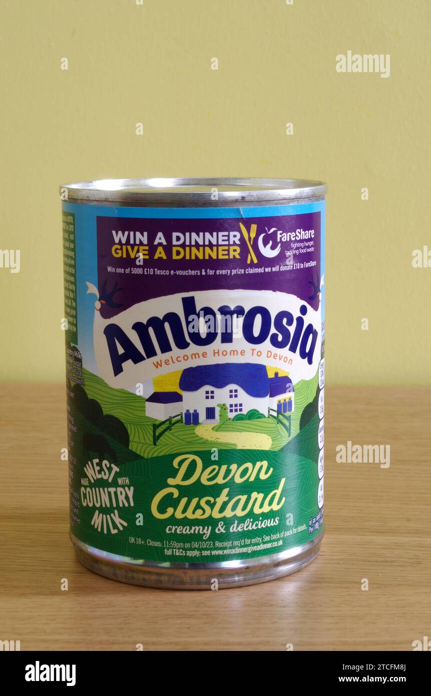 Can of Ambrosia Devon Custard, UK Stock Photo - Alamy