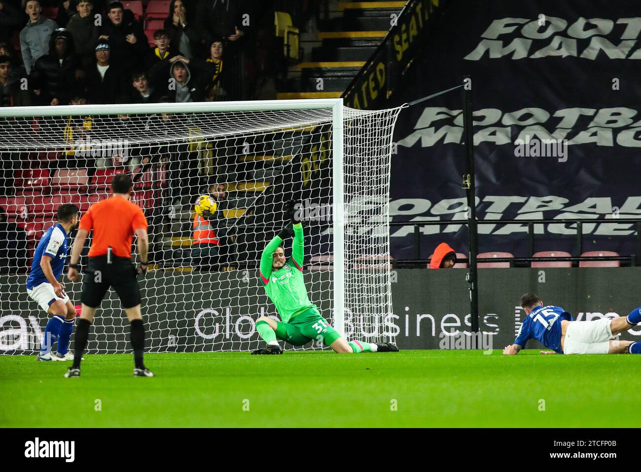 Watford, United Kingdom on 12 December 2023, Ipswich Town goalkeeper ...