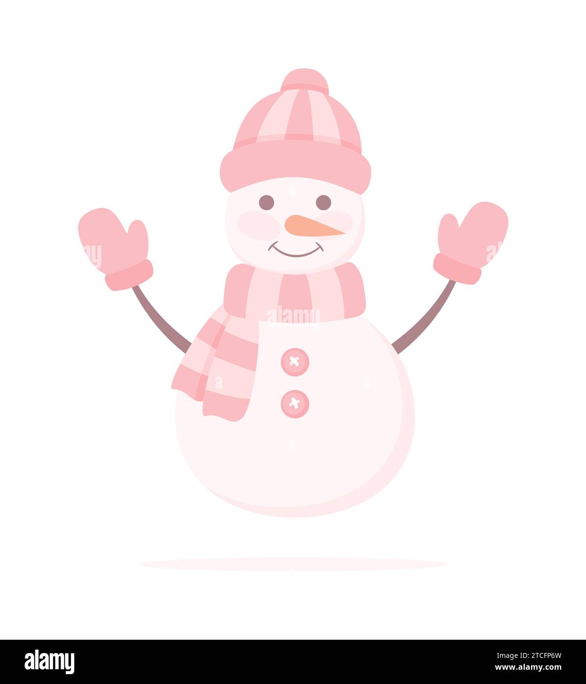 Cute smiling snowman in hat, scarf and mittens isolated on a white ...