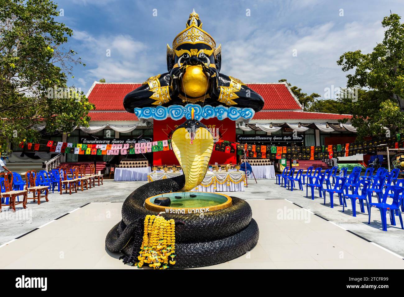 Wat Saman Rattanaram, giant Rahu statue and cobra, Chachoengsao ...