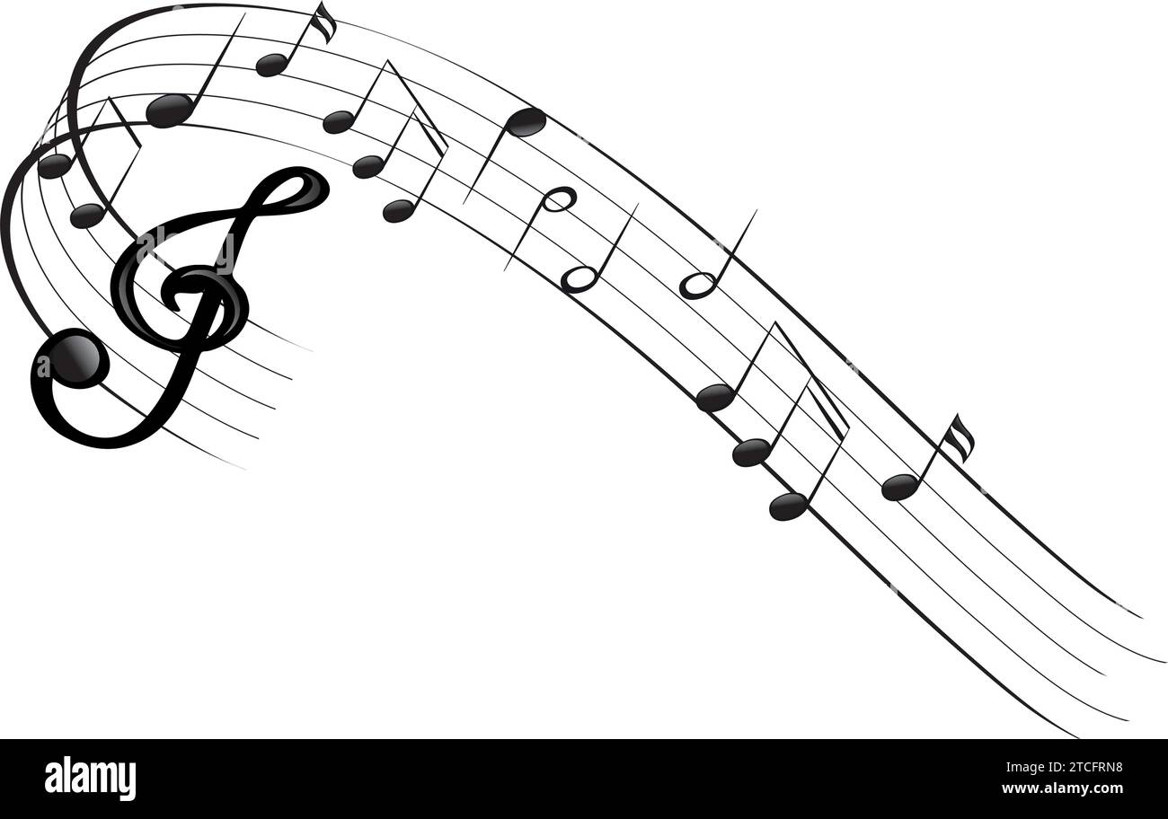 Abstract curved musical pentagram with musical notes Vector Stock ...