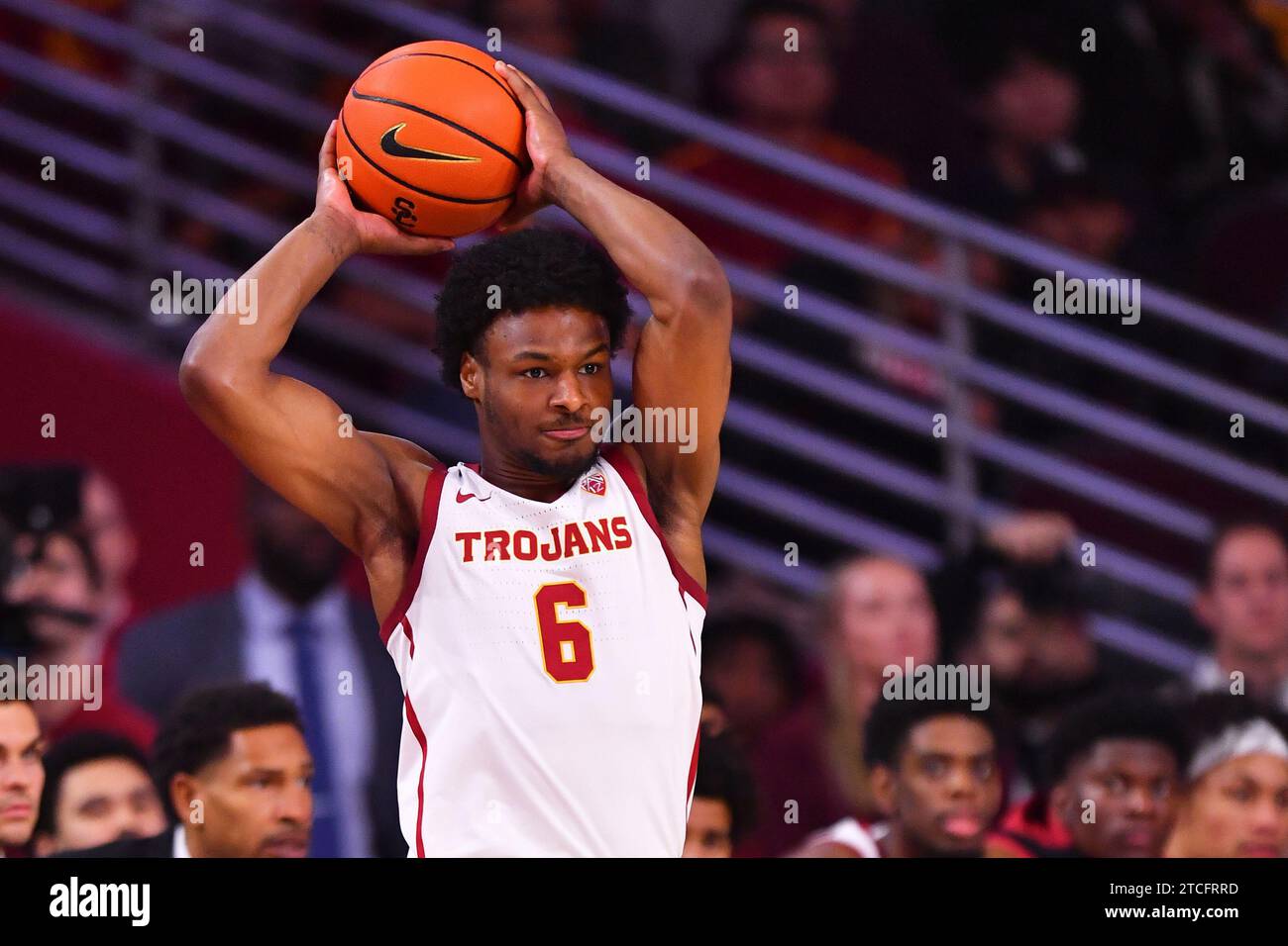 LOS ANGELES, CA - DECEMBER 10: USC Trojans guard Bronny James (6) makes ...