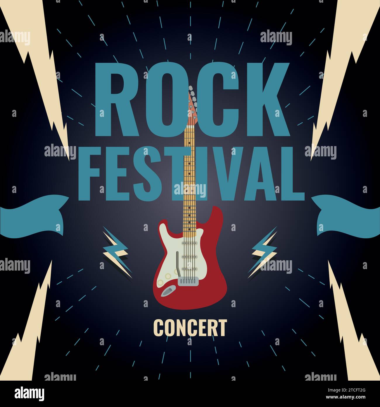 Colored rock music festival brochure with electric guitar Vector Stock ...