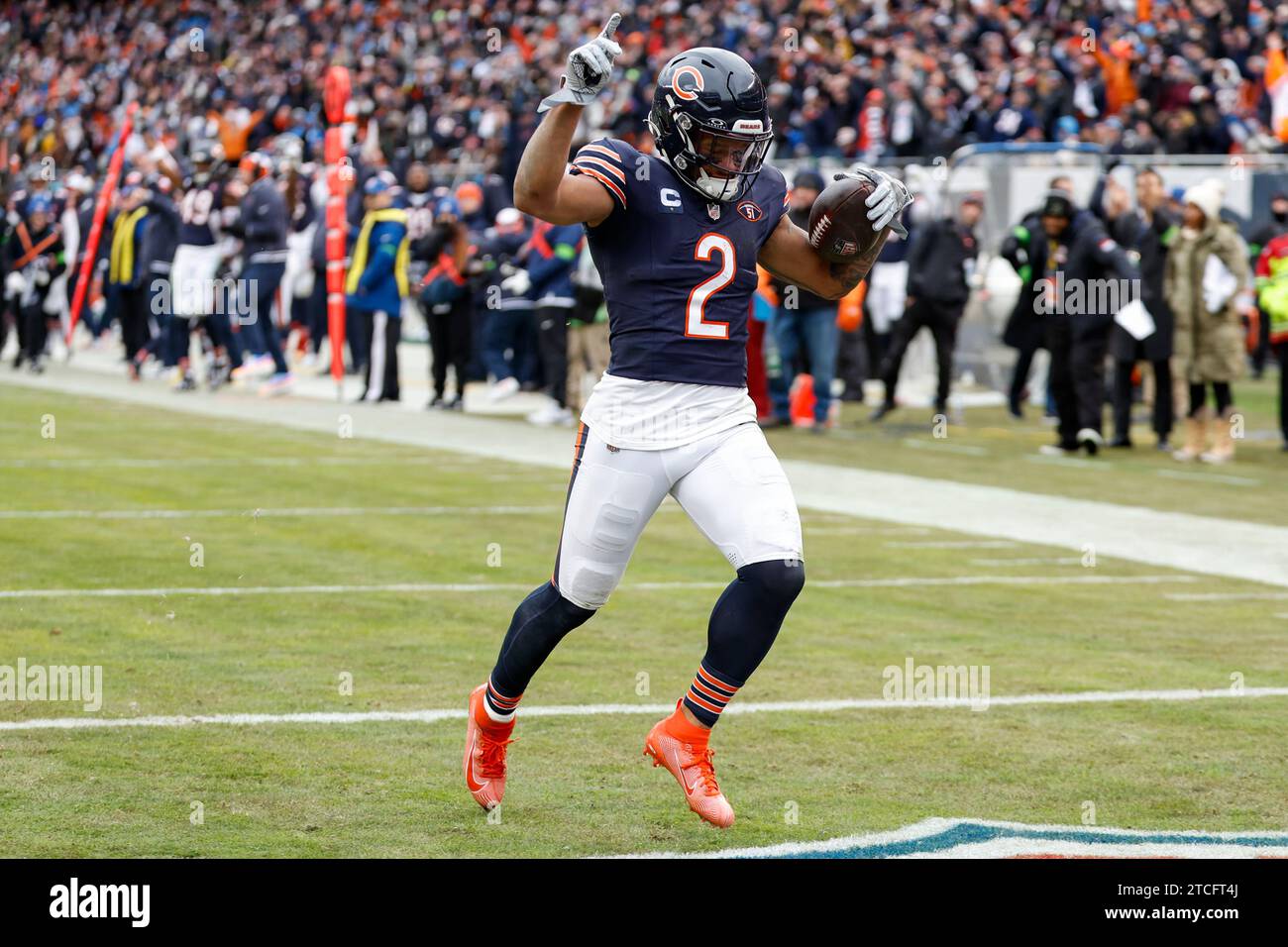Chicago Bears wide receiver DJ Moore (2) scores a touchdown against the Detroit Lions during the ...