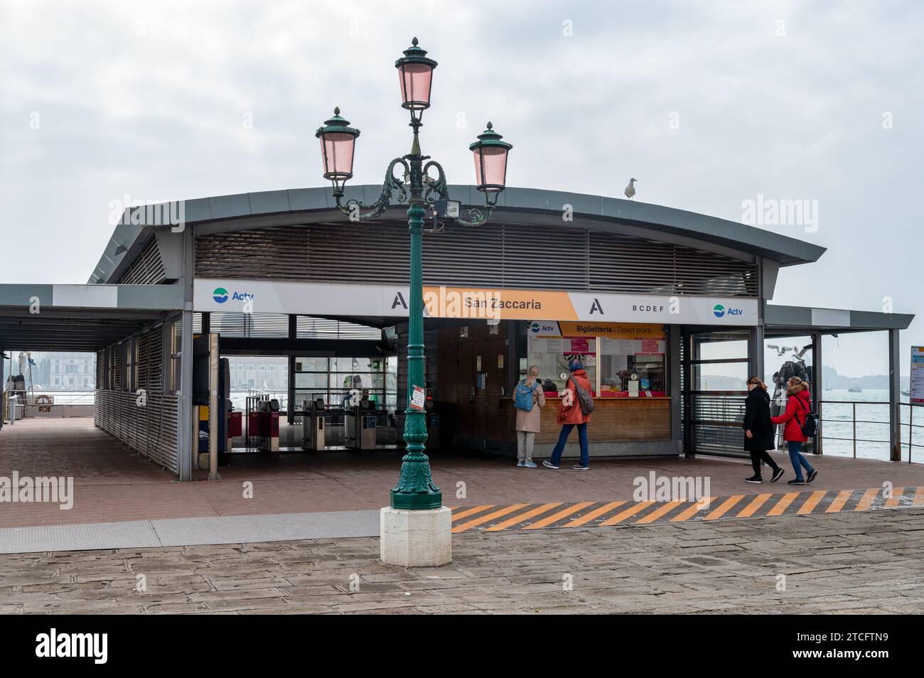 Venice, Italy- Feb 24, 2023: The wate bus terminal at San Zaccaria in ...