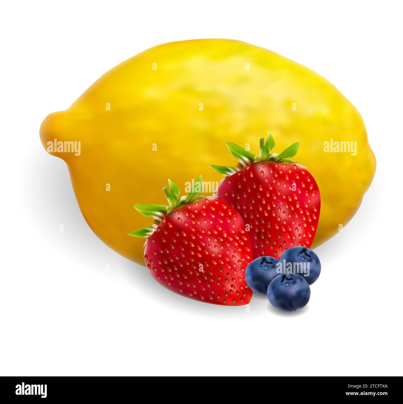 Fresh fruit mix, vector illustration. Lemon, strawberry, blueberry ...