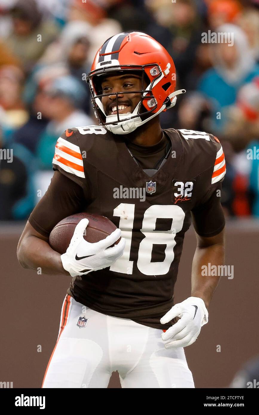Cleveland Browns wide receiver David Bell (18) reacts after scoring a ...