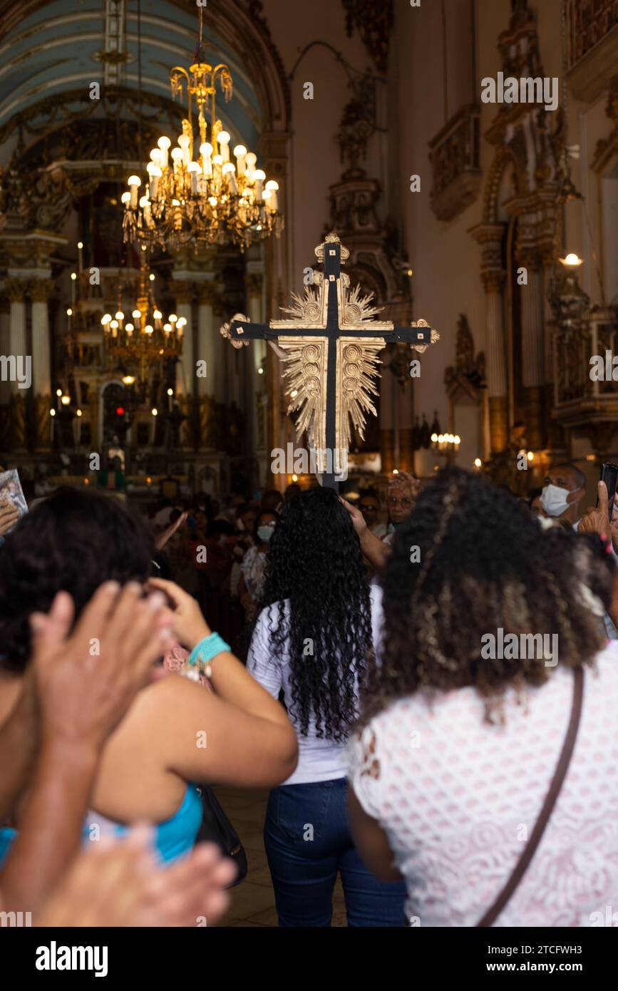 Salvador, Bahia, Brazil - August 12, 2022: Faithful enter the church of ...
