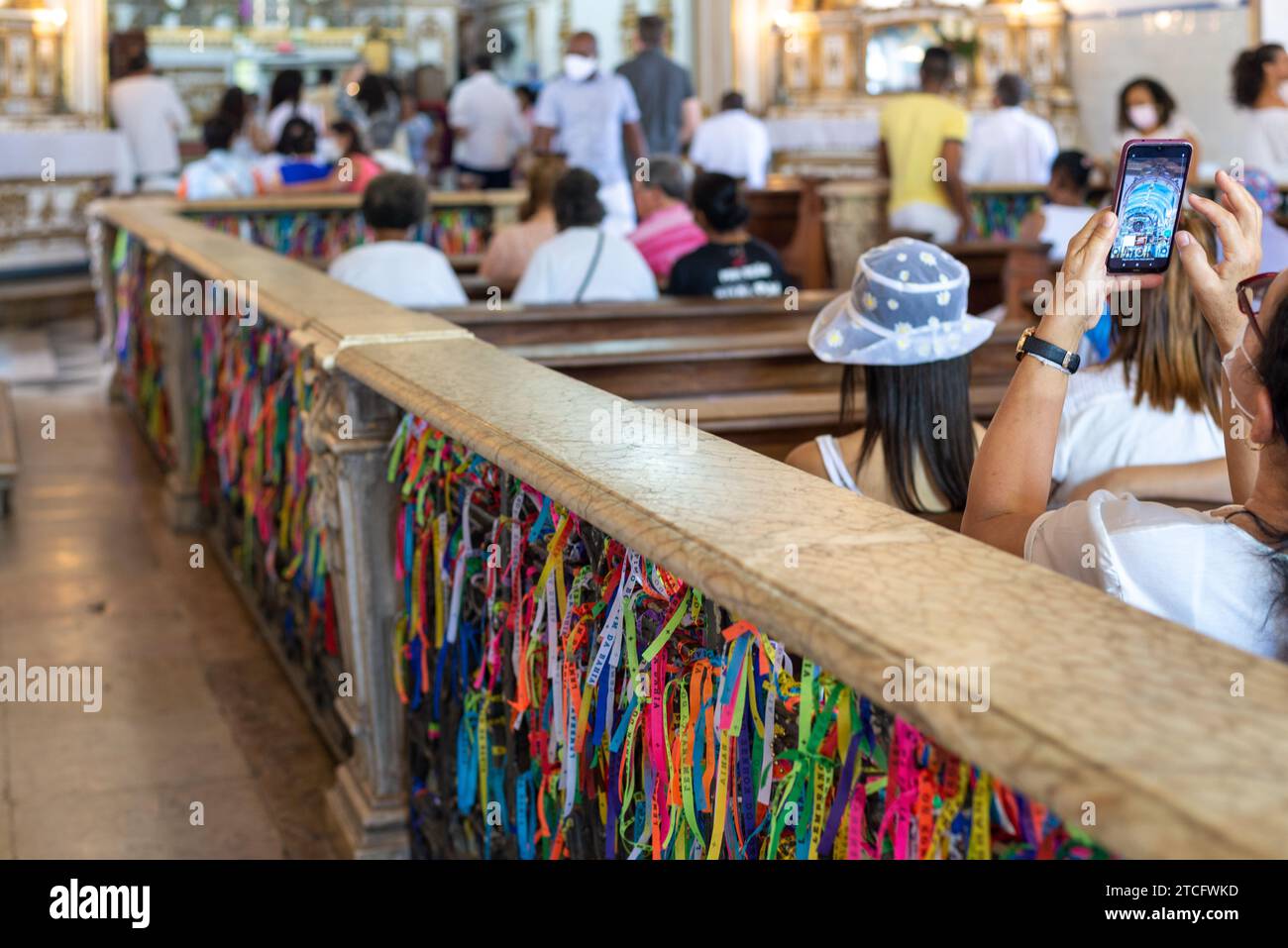 Salvador, Bahia, Brazil - August 12, 2022: Faithful pray during mass at ...