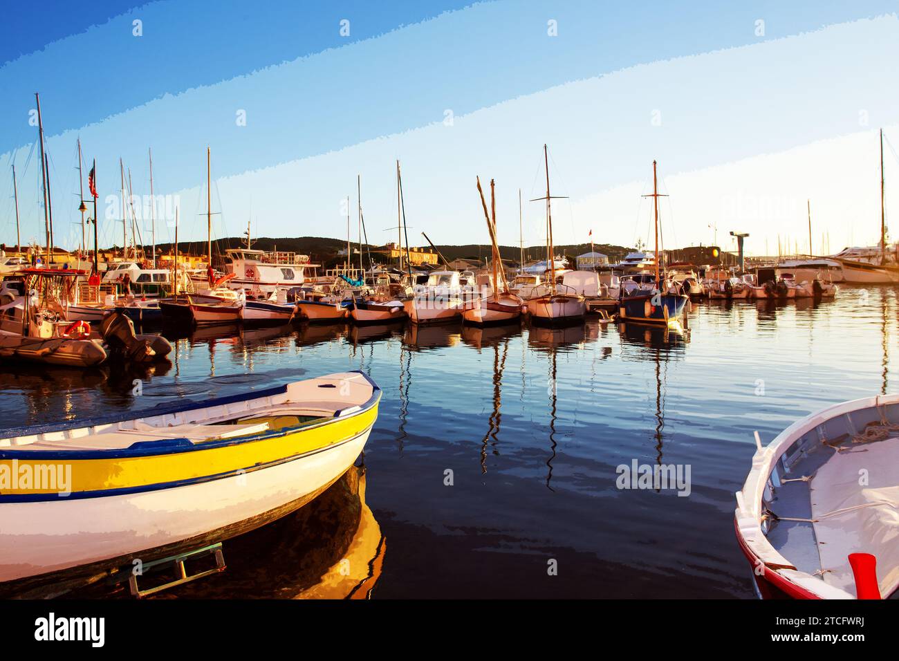Fantastic picture with boats (by oars or motorboat) in harbor of Saint ...