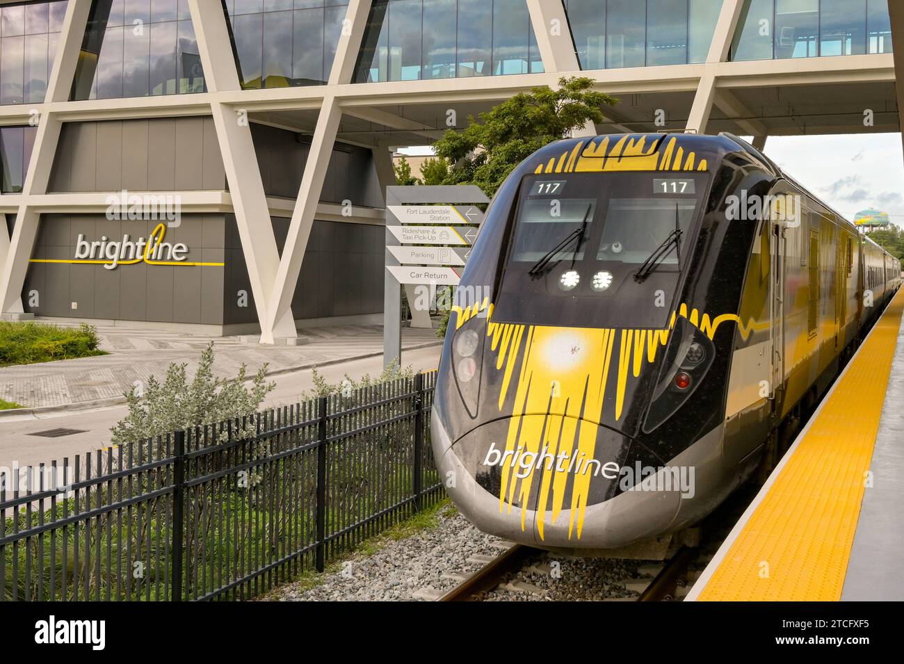 Fort Lauderdale, Florida, USA - 2 December 2023: Train stopped at the ...