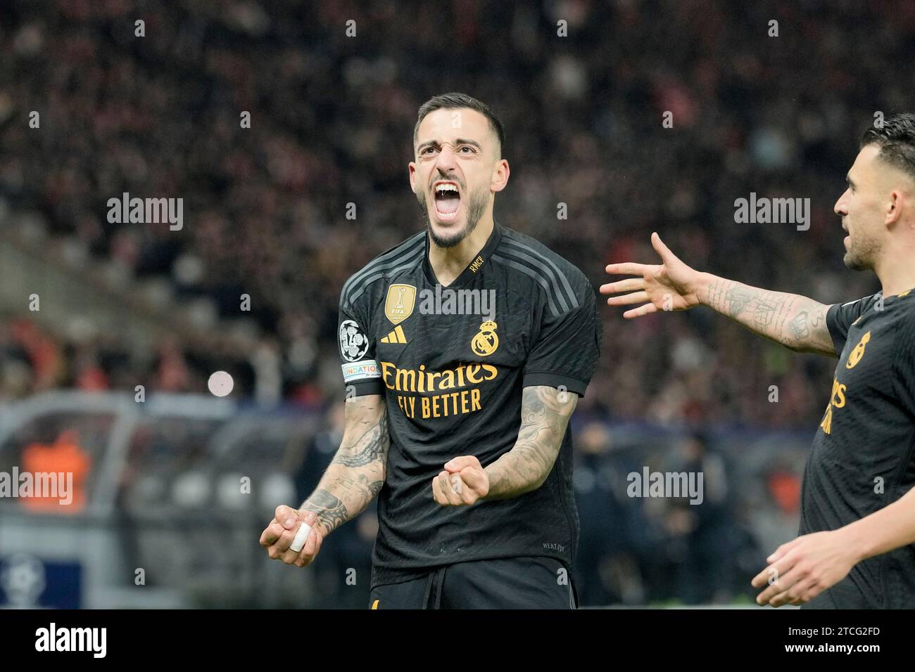 Real Madrid's Joselu celebrates after scoring his side's second goal ...