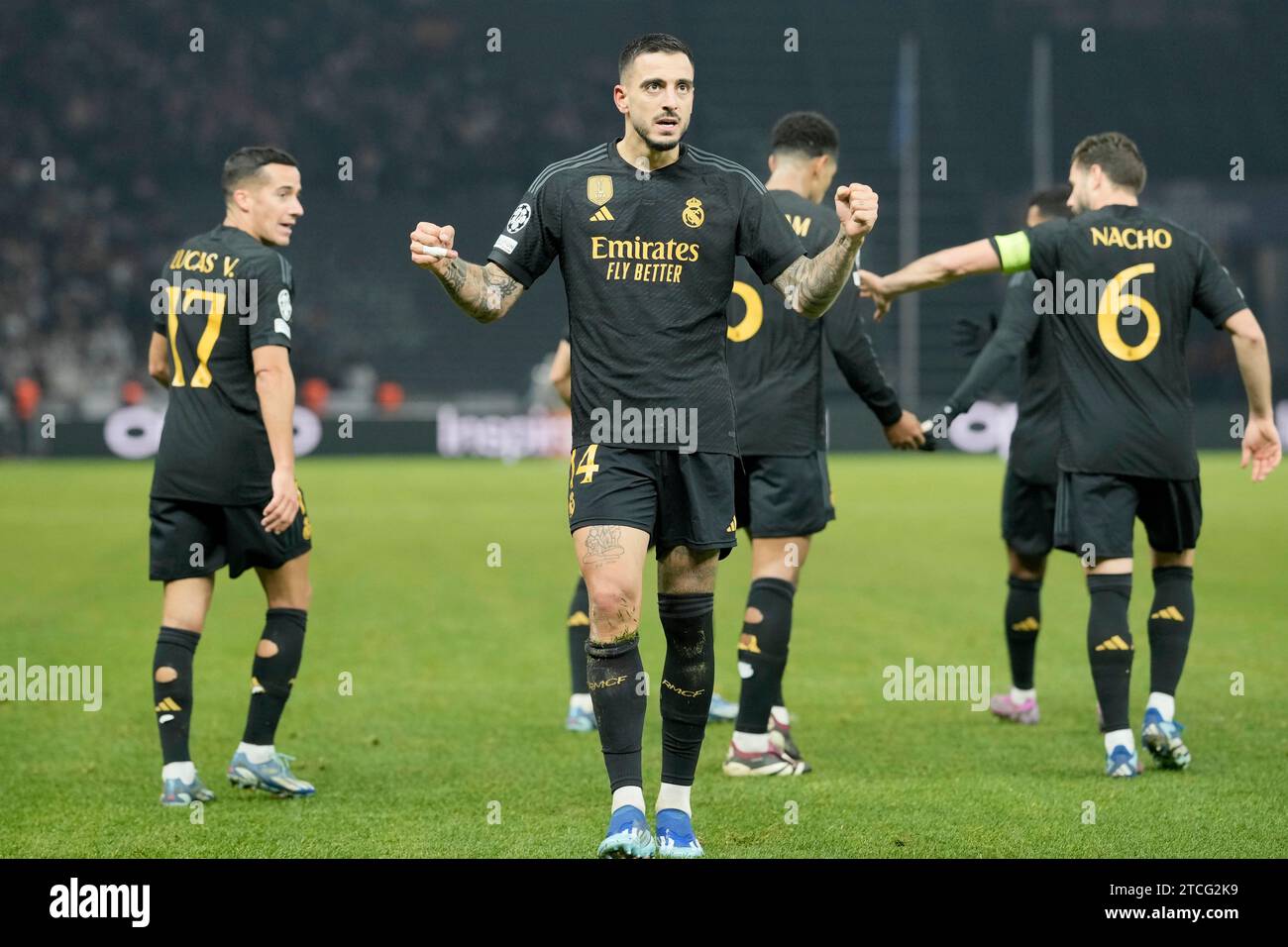 Real Madrid's Joselu celebrates after scoring his side's second goal ...