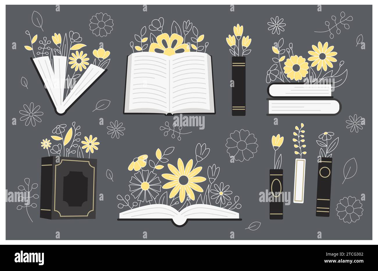 Vector Set of books with flowers Stock Vector Image & Art - Alamy